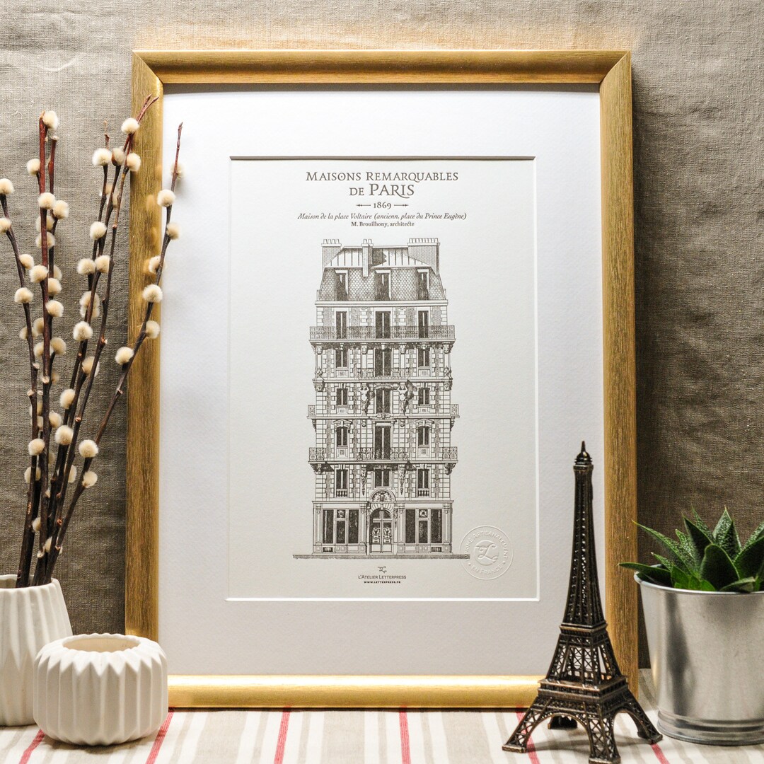 Letterpress Poster Place Voltaire Building paris, Architecture - Etsy