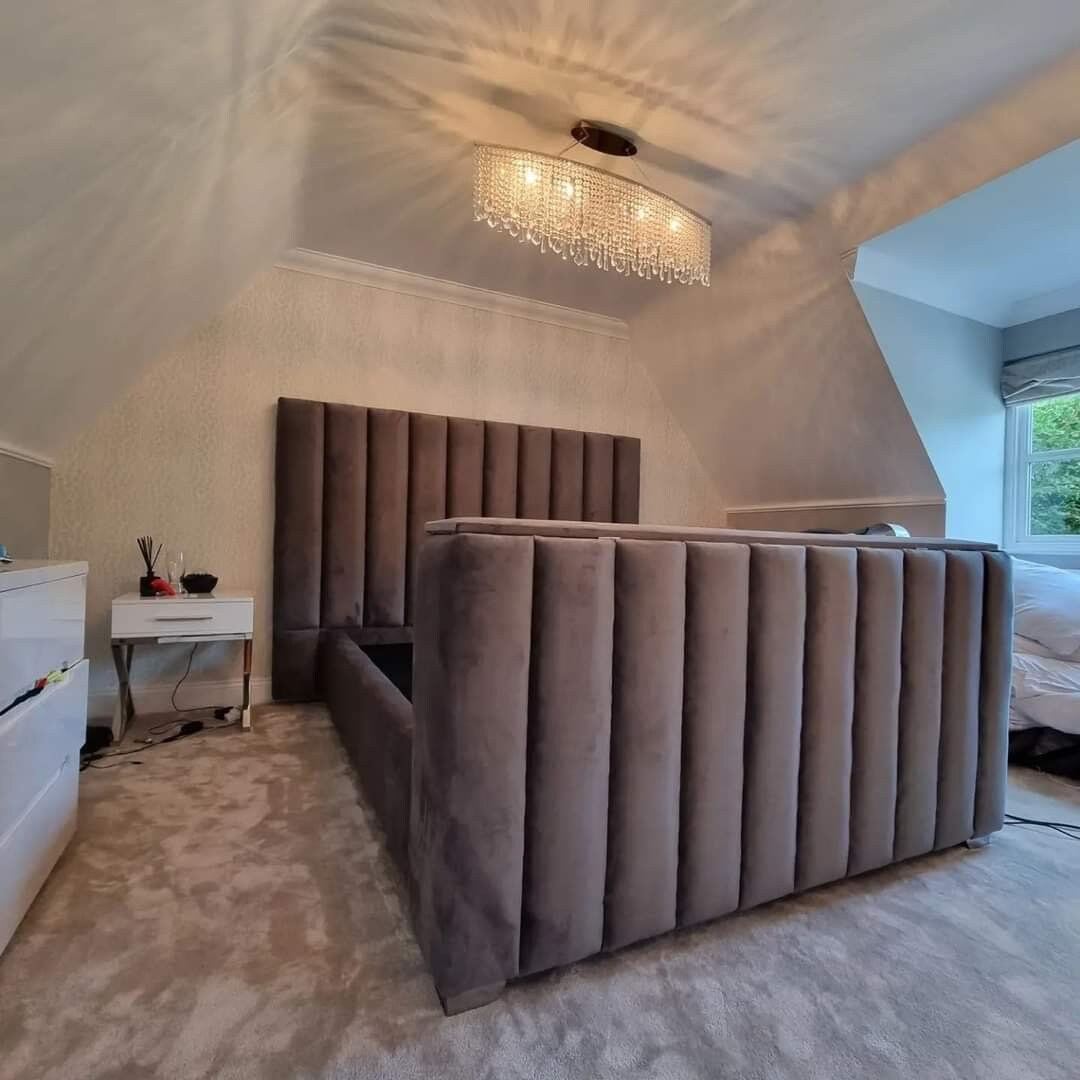 Luxury Ottoman TV Bed King Size Storage Frame Custom Upholstered Fabric With Headboard Bedroom Decor Handmade Furniture Etsy