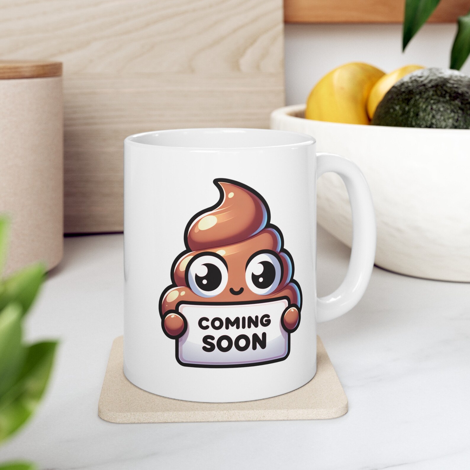 COMING SOON Poop Emoji Coffee Mug Funny Gag Gift 11oz White Ceramic ...