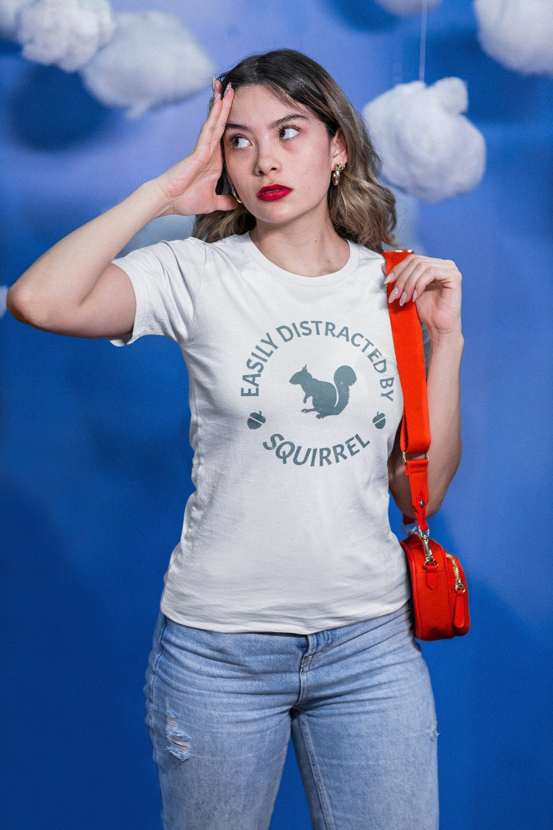 Squirrel Lovers Quirky Distressed Tee: Hilarious Easily Distracted by SQUIRREL Graphic on T ...