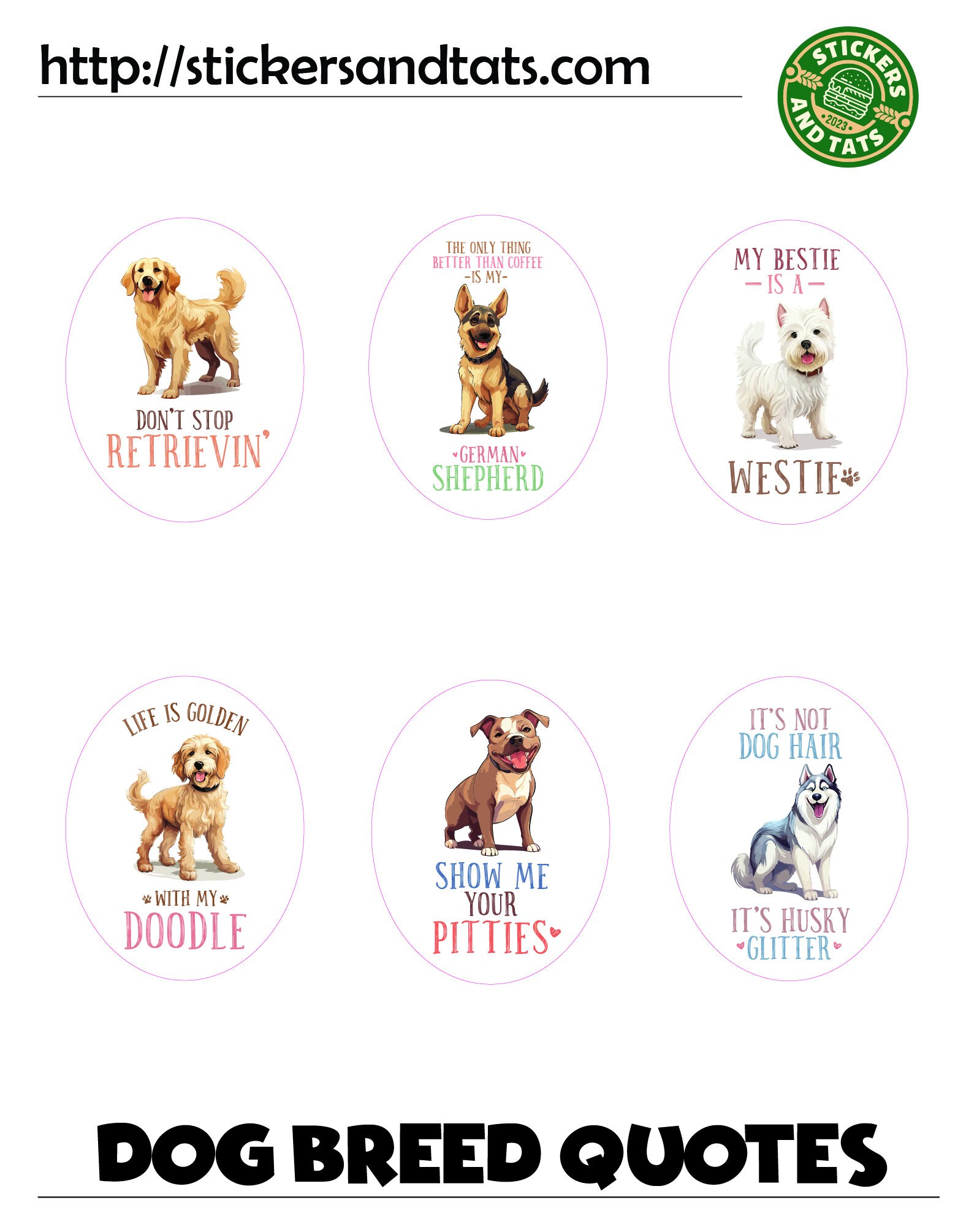 Pawsitive Puns: Dog Breed Quote Stickers Set 1250 - Etsy