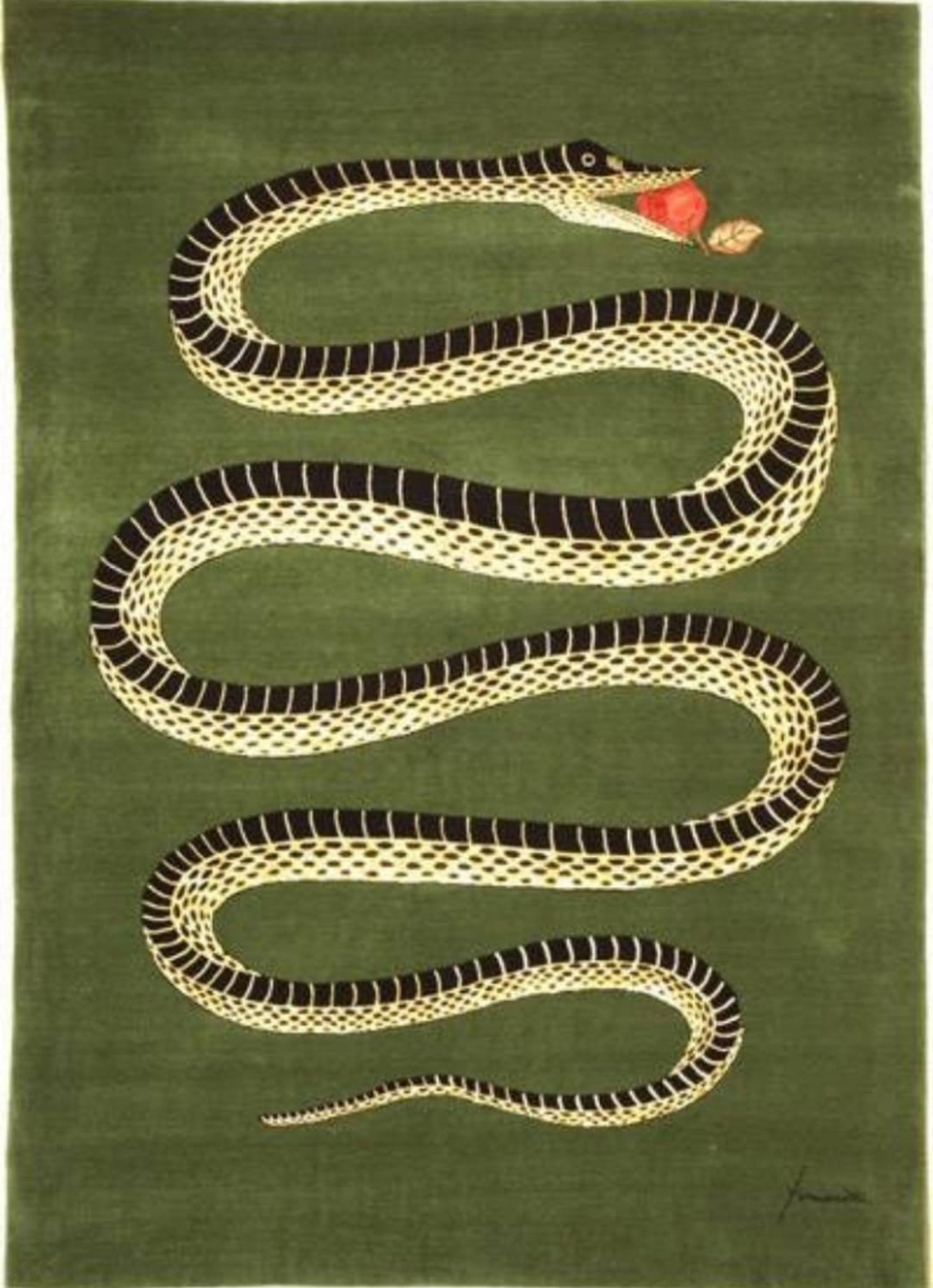 Hand Tufted Snake With Apple Woolen Rug, Green Color Handmade Carpet ...