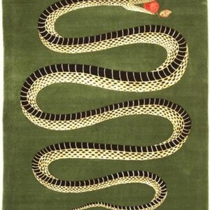 Hand Tufted Snake With Apple Woolen Rug, Green Color Handmade Carpet ...