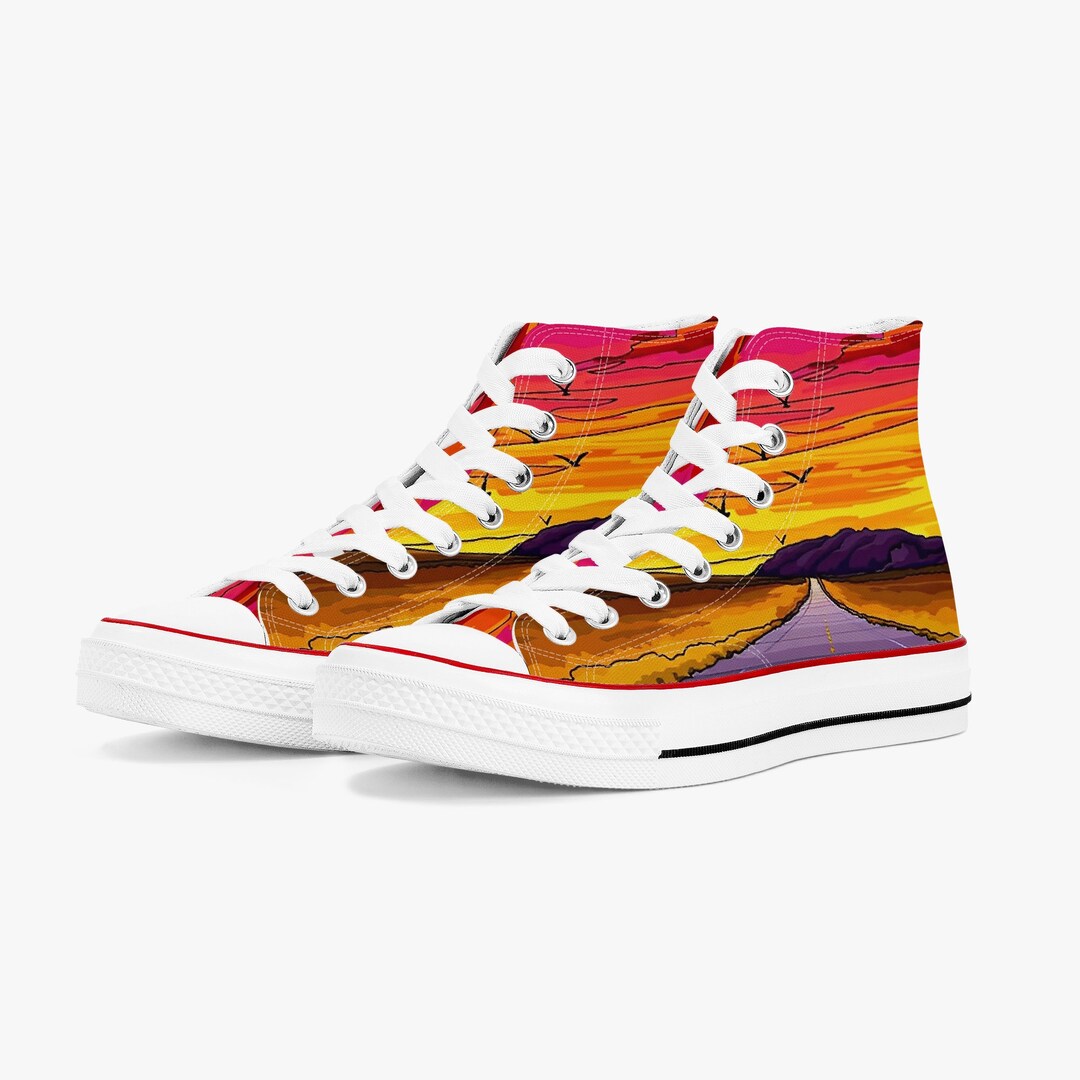 Travel and Road Inspired Sneakers, Sunset Path Footwear, Travel ...