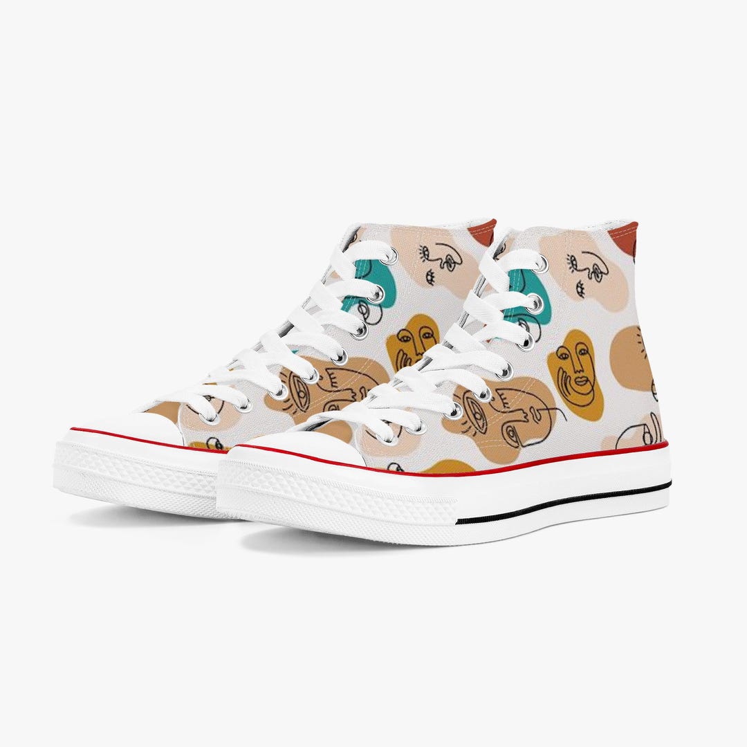 Abstract Faces Converse, Artistic High Top Sneakers, Minimalist Line ...