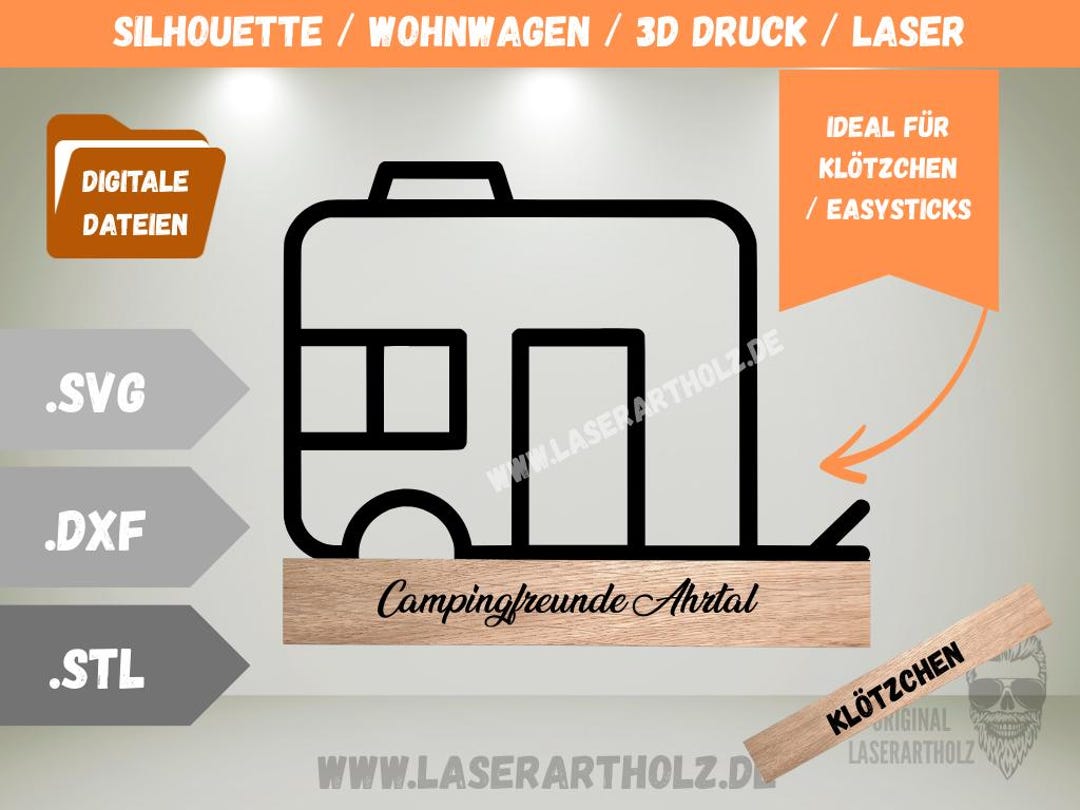 Camping Caravan Silhouette SVG / STL / DXF Template | Plotter File ...