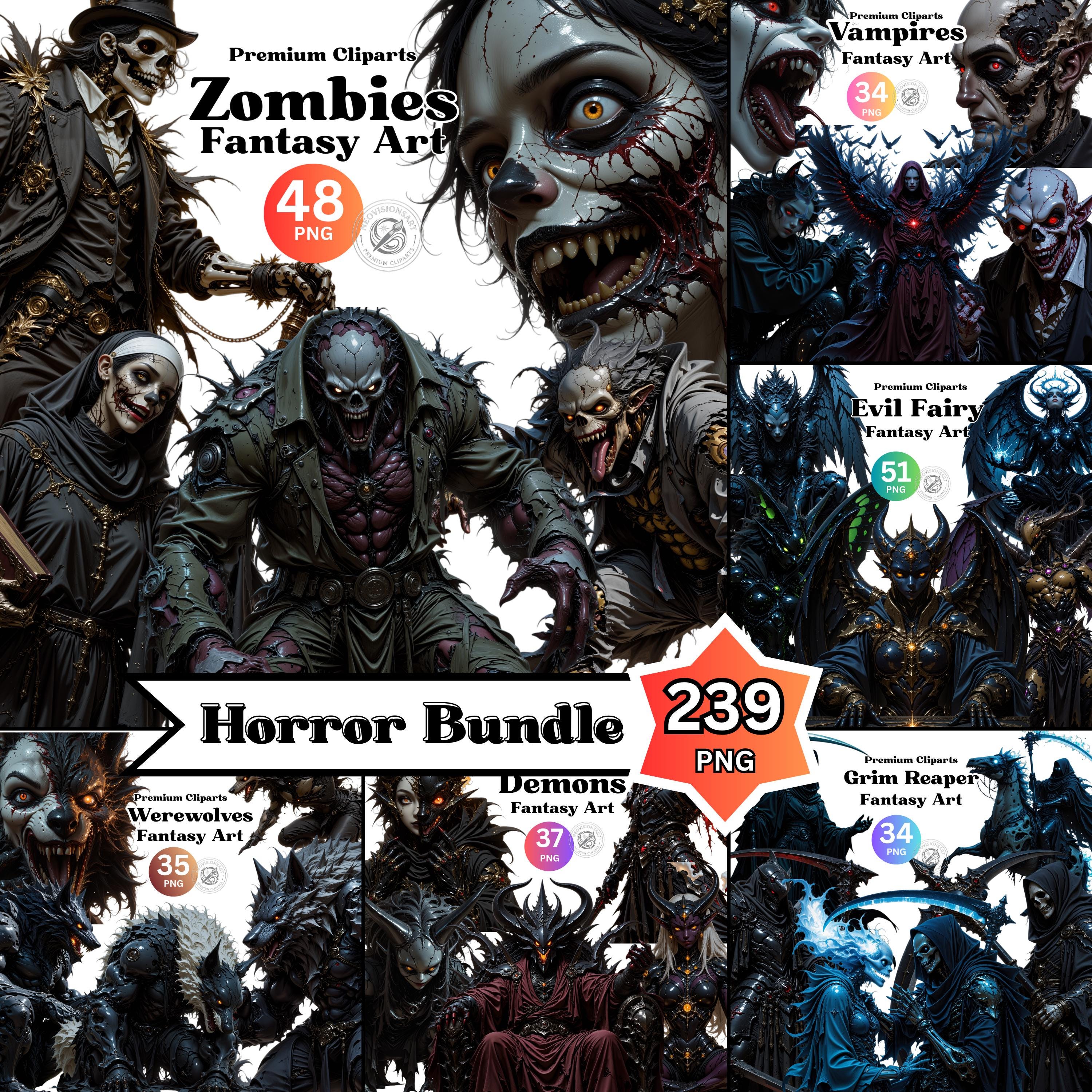 Monster Clipart Bundle, Zombies Demons Werewolves Vampires Dark Fae ...