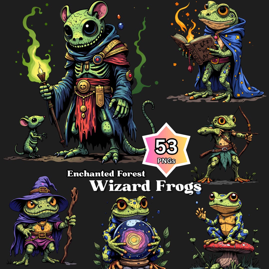 53 Wizard Frog Clipart PNG. Magic Toad, Alchemist, Sorcerer Amphibian ...