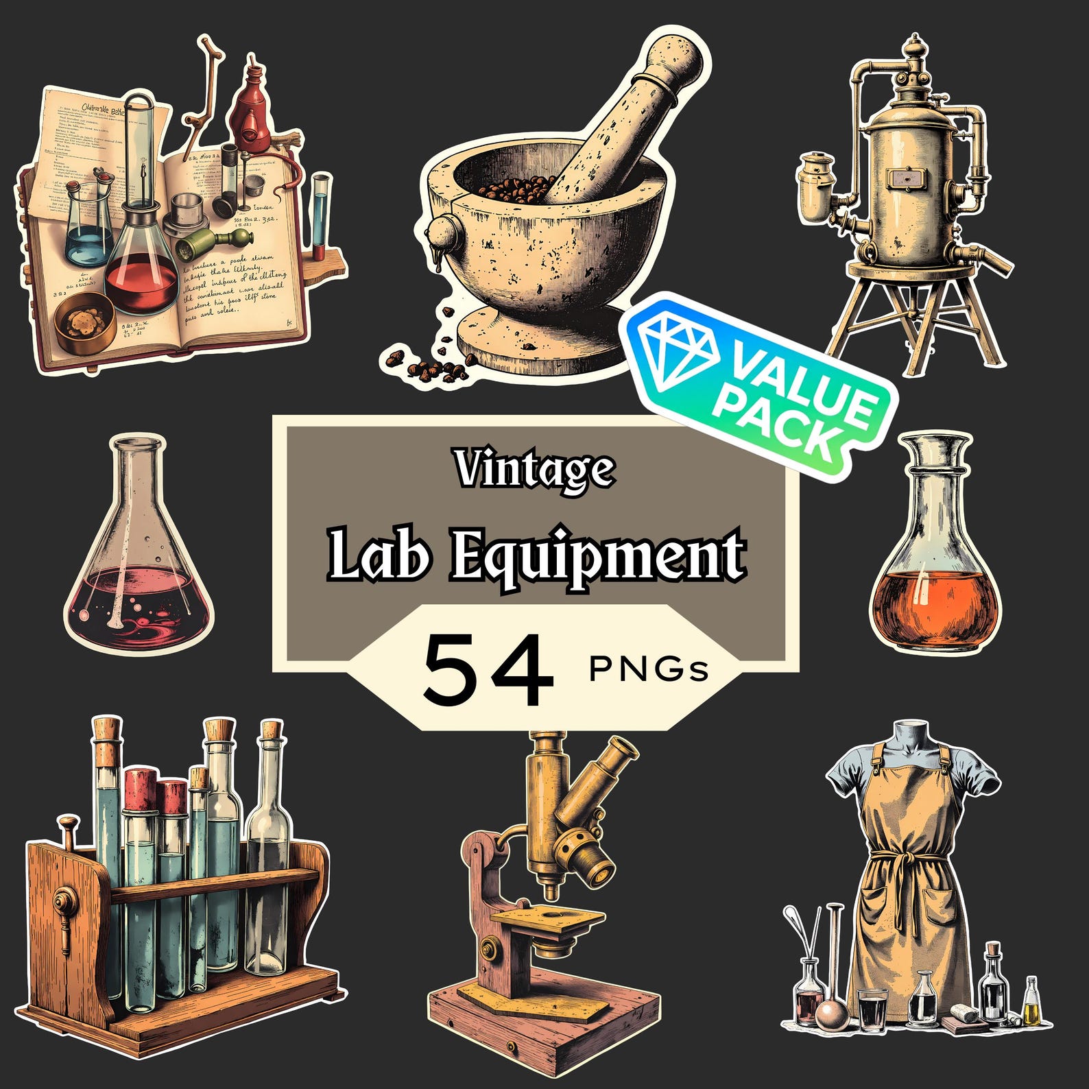 356 Vintage Science Clipart Mega Bundle: Dark Academia Ephemera (PNG ...