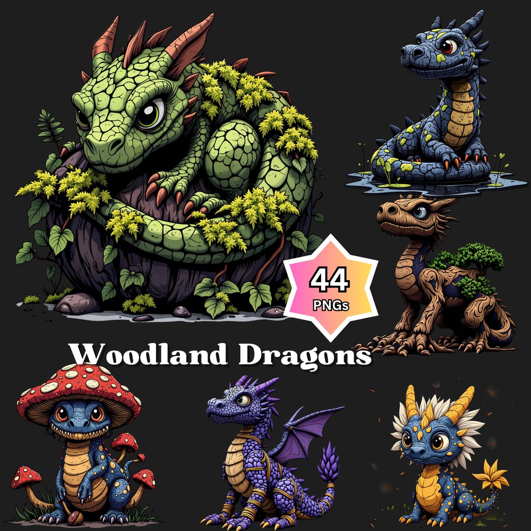 Chibi Forest Dragon Clipart: Cottagecore Goblincore Art (44 PNG) - Etsy