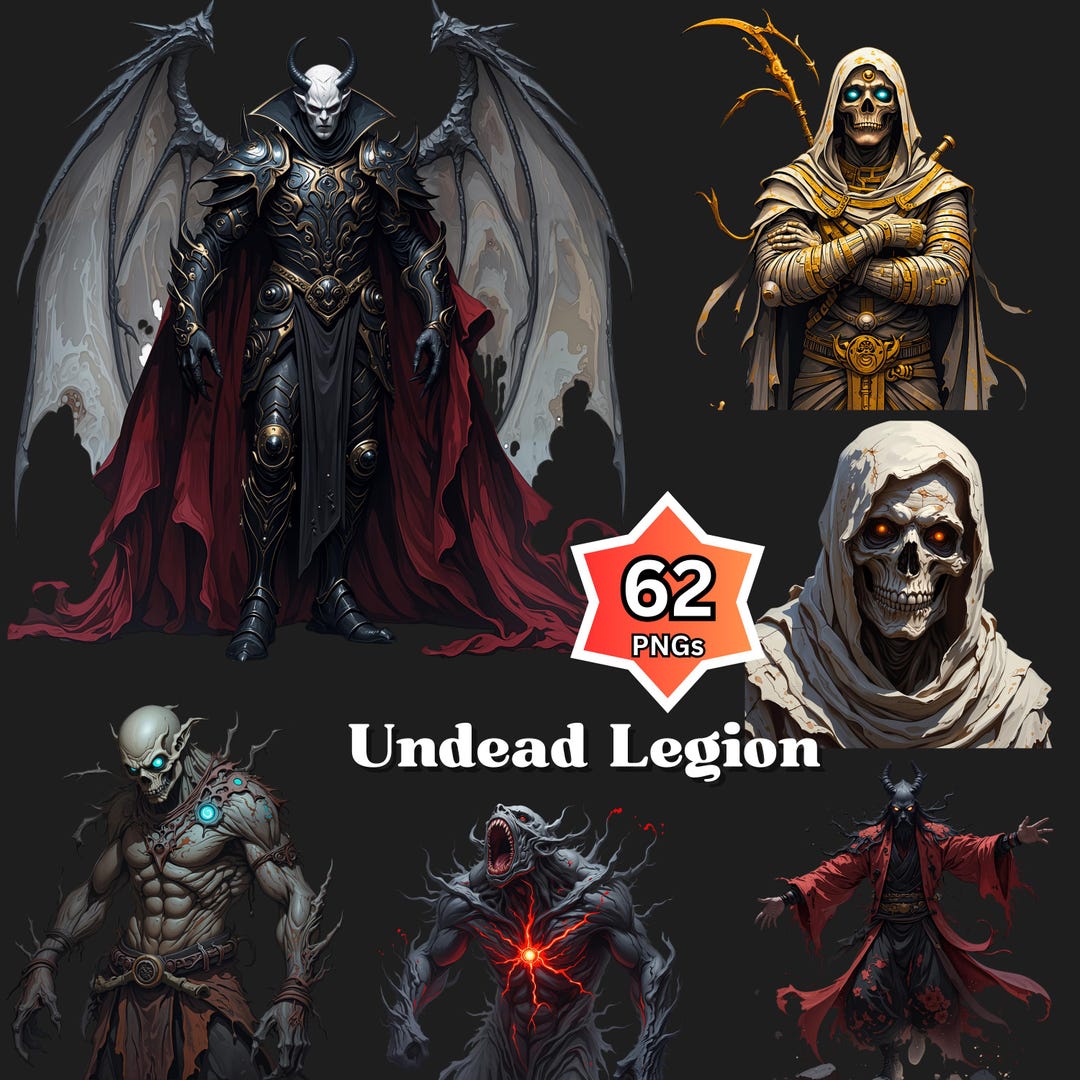 62 Zombie, Vampire & Lich Clipart Bundle • Undead Legion PNG • Gothic ...