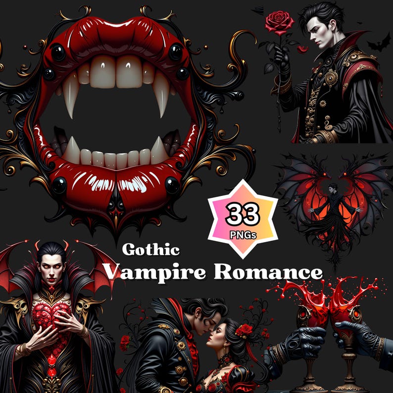 Gothic Valentine Clipart Bundle, Dark Romance PNG (commercial Use) - Etsy
