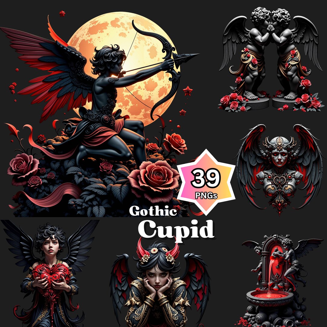 39 Gothic Cupid Clipart PNG. Dark Angel Cherub, Stone Statue, Fallen ...