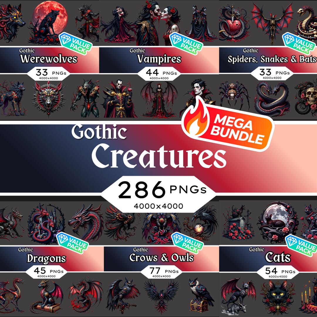 Gothic Creatures Clipart Bundle • Dark Fantasy PNG (digital Download ...
