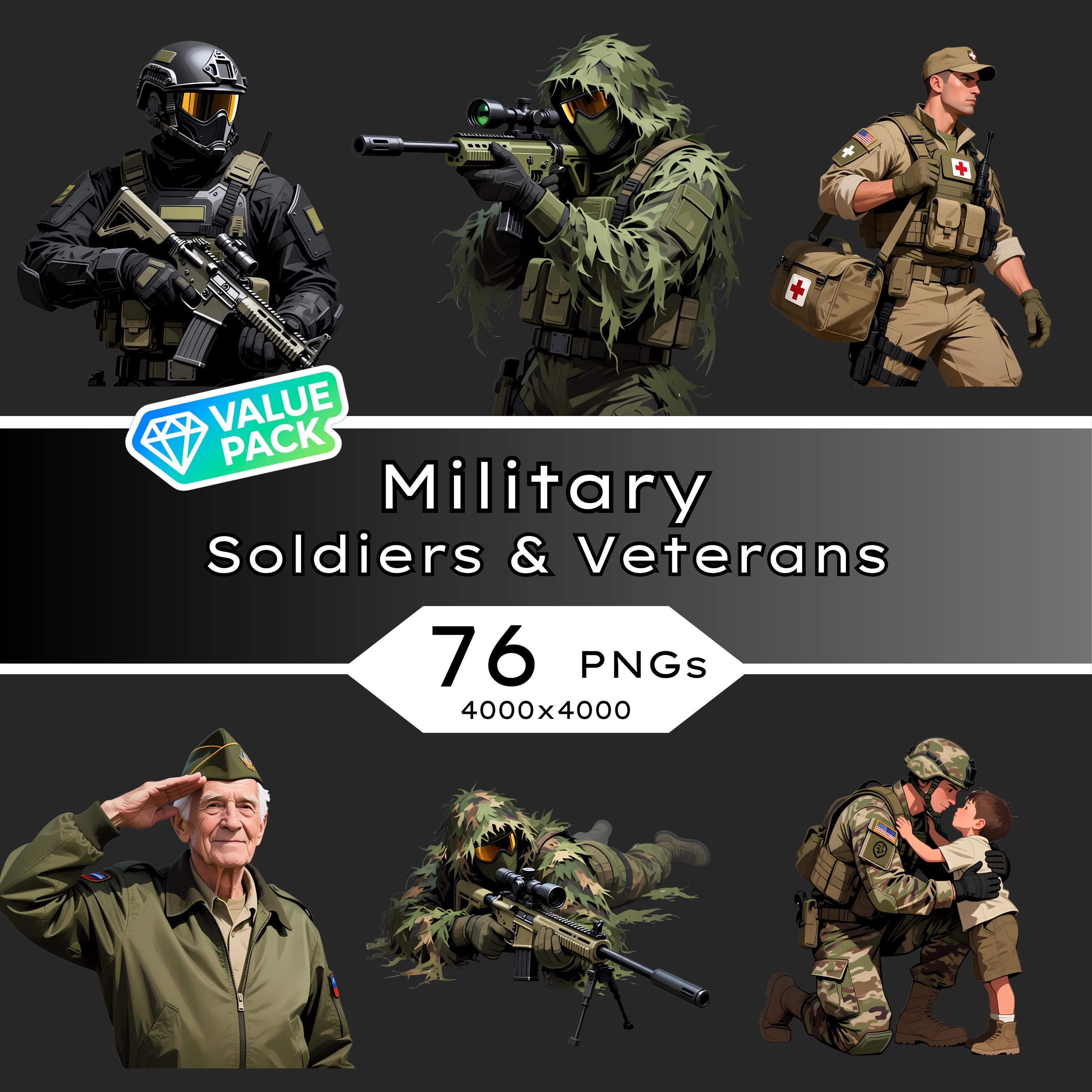 Military Clipart Bundle • 427 Pngs, Soldiers, Vehicles (digital ...