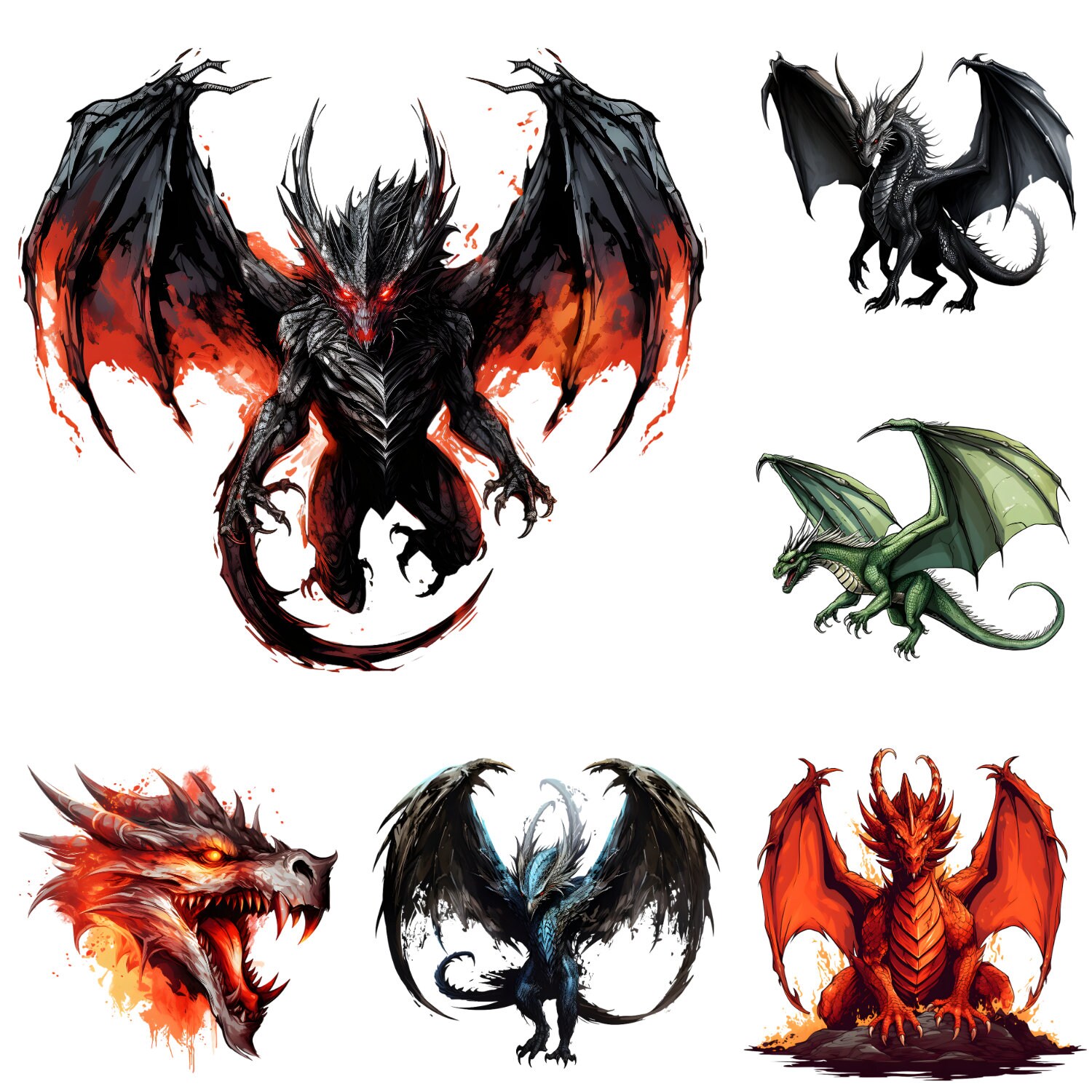 Clipart Dragons PNG | 150+ Image Bundle | Digital Dragon Art | Dragon ...