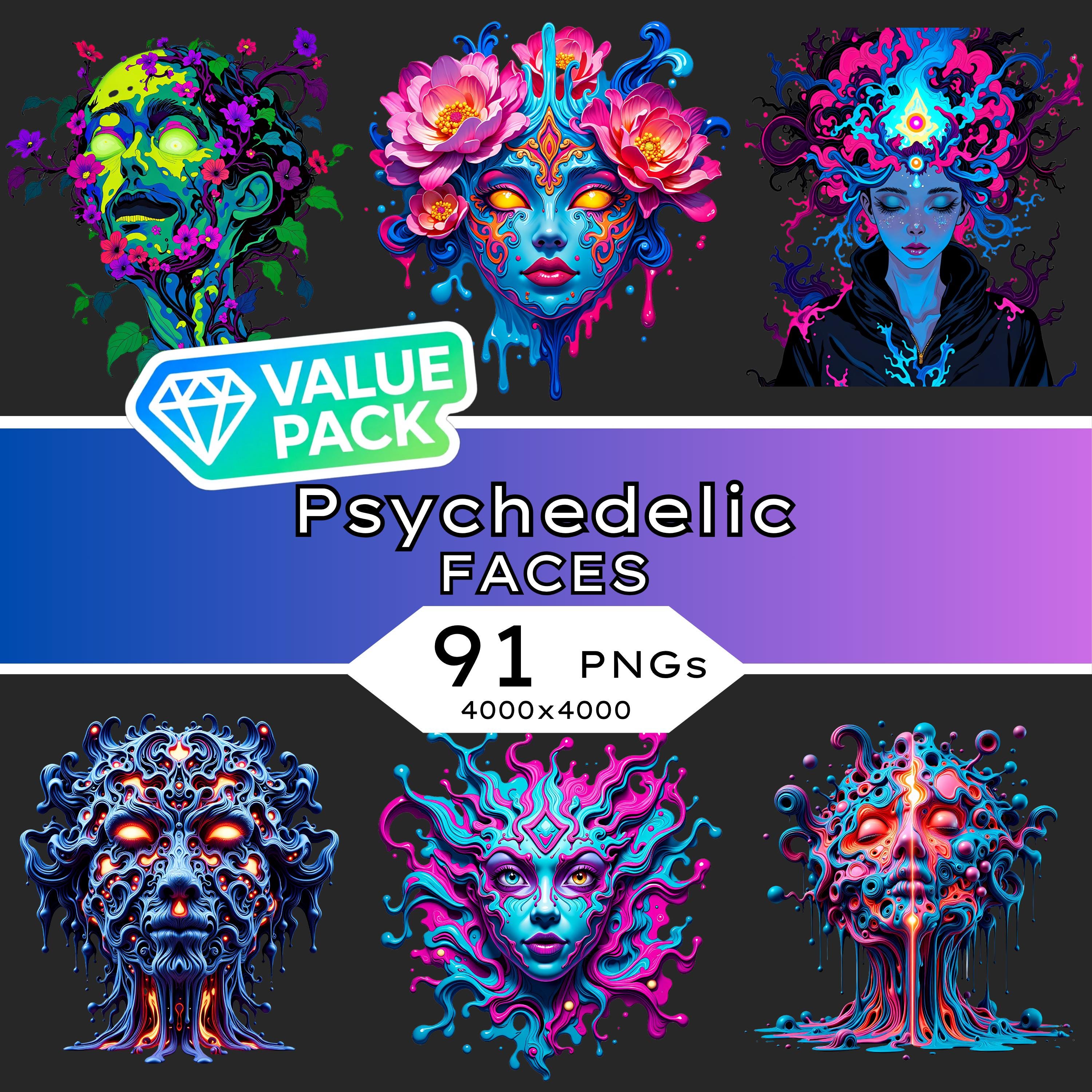 760 Psychedelic Clipart MEGA Bundle • Trippy Skulls, Animals, Faces ...