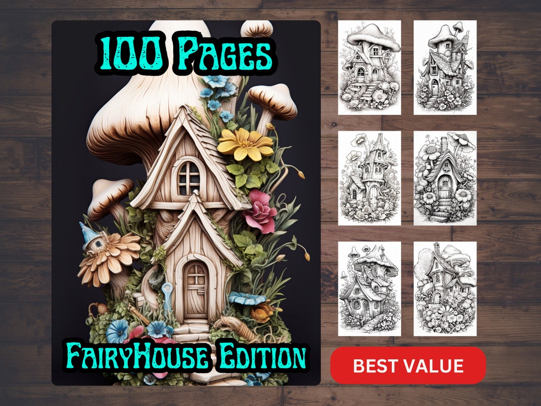 Fairy House Coloring Pages: 100 Fantasy Illustrations (printable PDF ...
