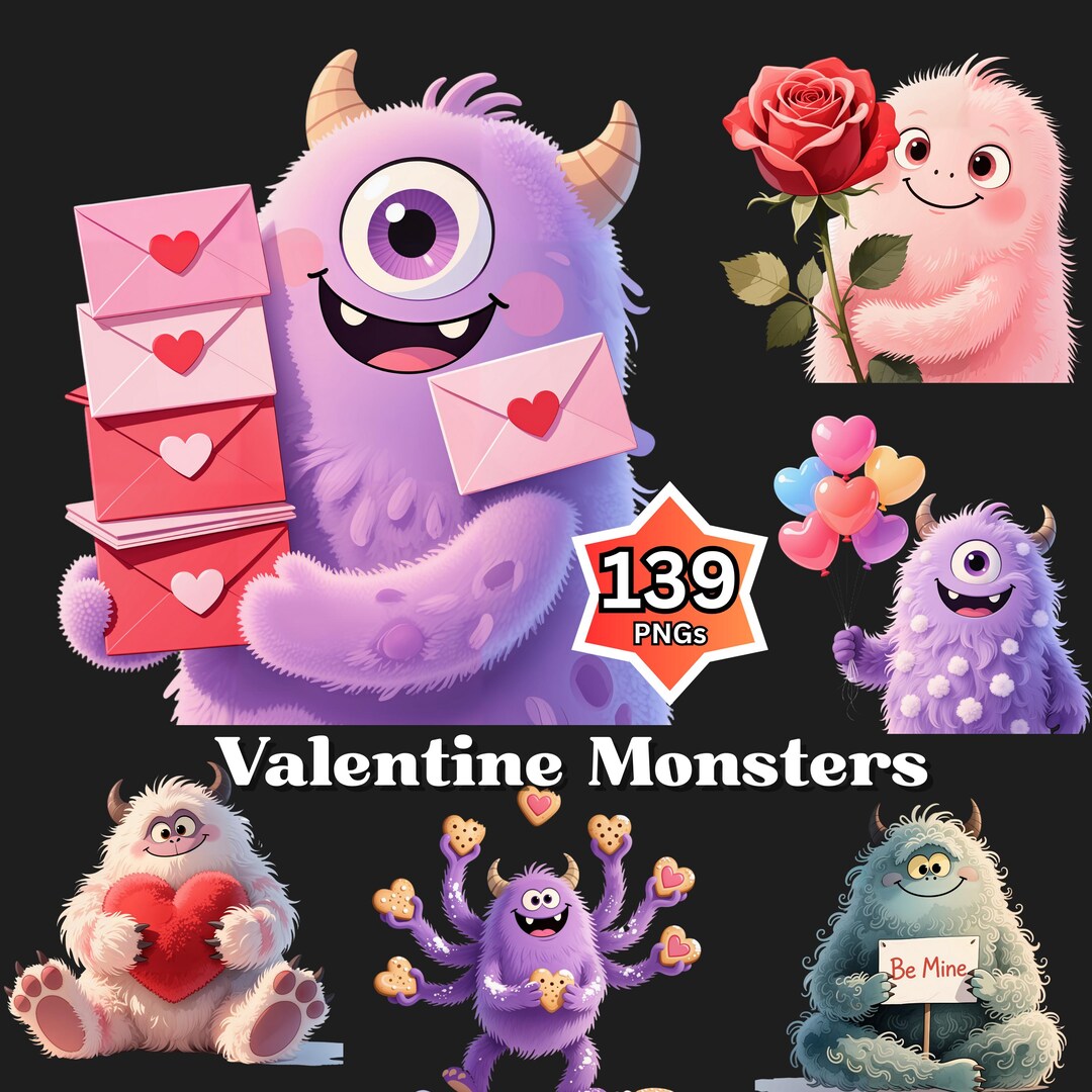 139 Valentine Monster Clipart • Furry PNG Bundle (commercial Use - Etsy