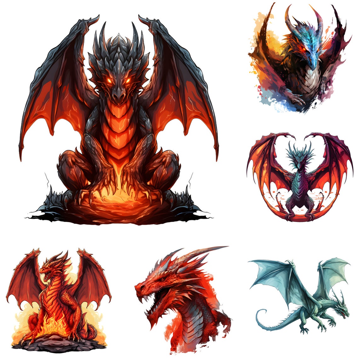 Clipart Dragons PNG | 150+ Image Bundle | Digital Dragon Art | Dragon ...