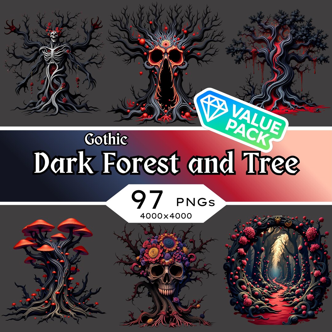 97 Gothic Dark Forest and Tree Clipart PNG • Spooky Woods Dead Branches ...