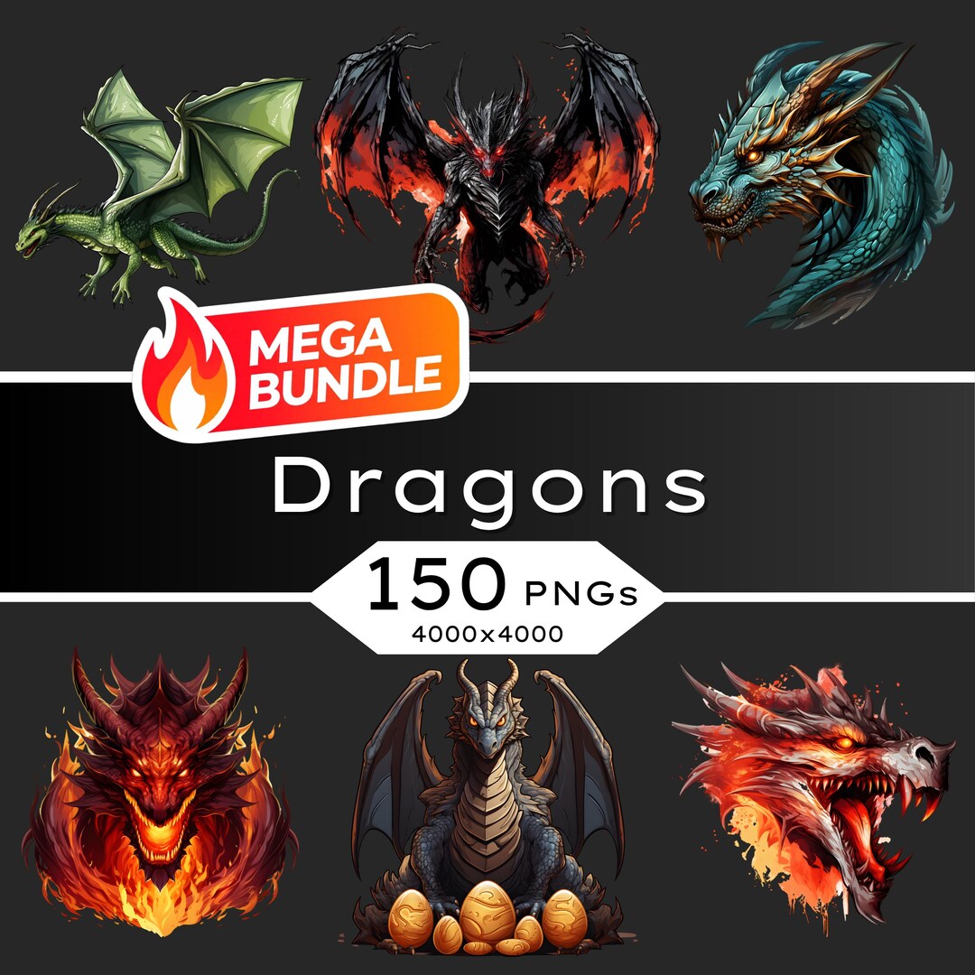 Dragon Clipart PNG Bundle: 150+ Fantasy Art Images (commercial Use) - Etsy