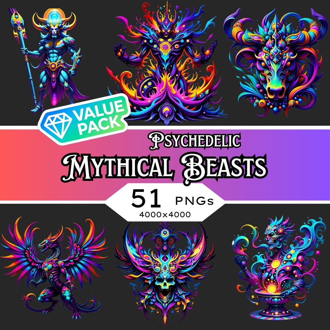 51 Psychedelic Mythical Monster Clipart PNG • Werewolf Cerberus ...