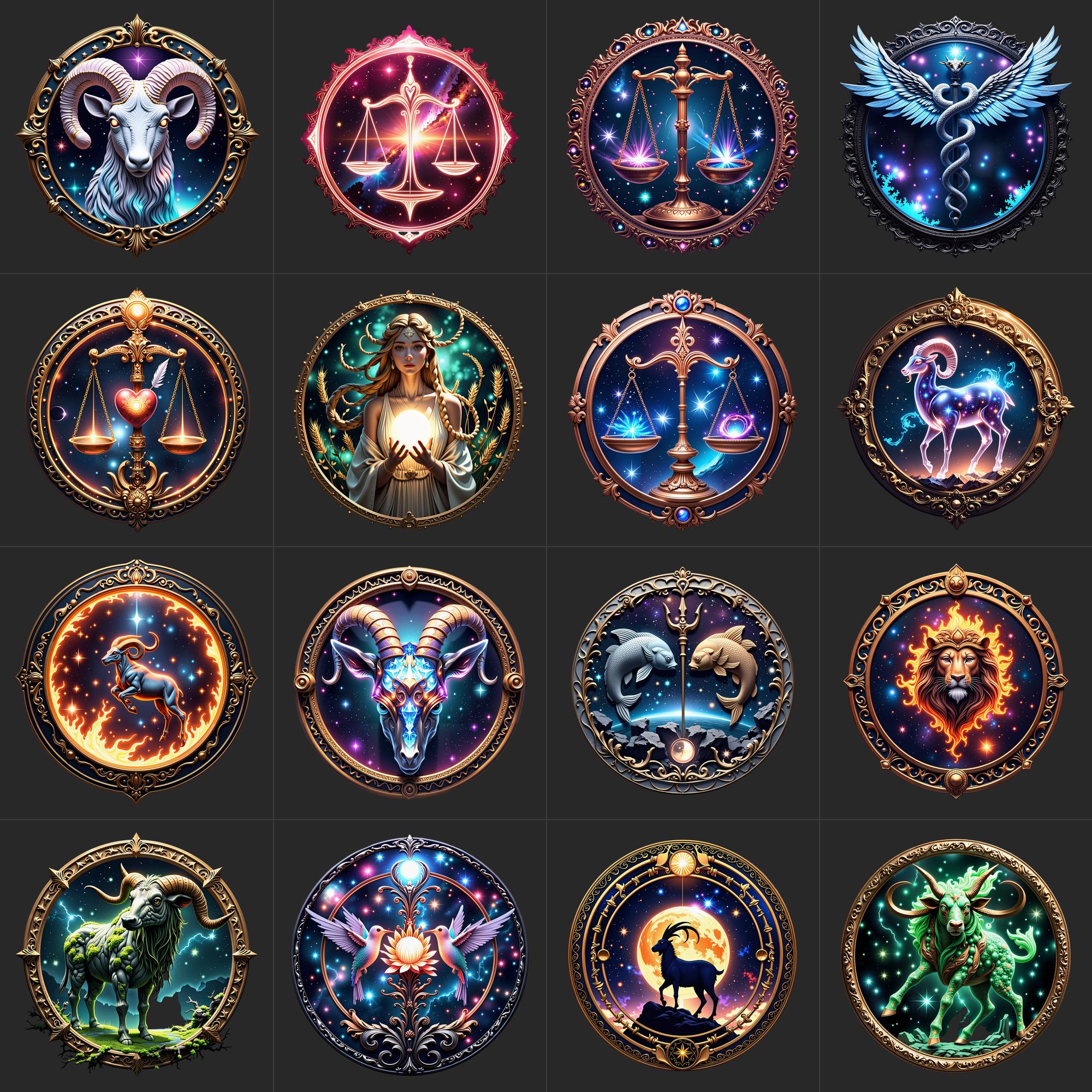 Zodiac Emblems PNG Bundle: 162 Celestial Astrology Neon Designs ...