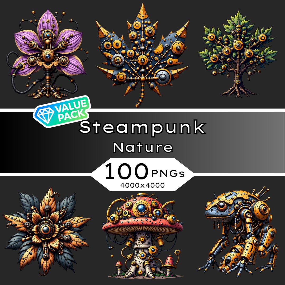 100 Steampunk Nature Clipart Pngs • Brass Flora, Mechanical Leaves ...