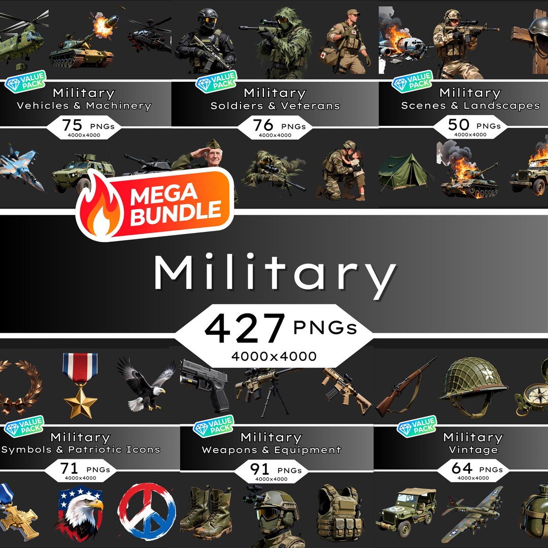 Military Clipart Bundle • 427 Pngs, Soldiers, Vehicles (digital ...