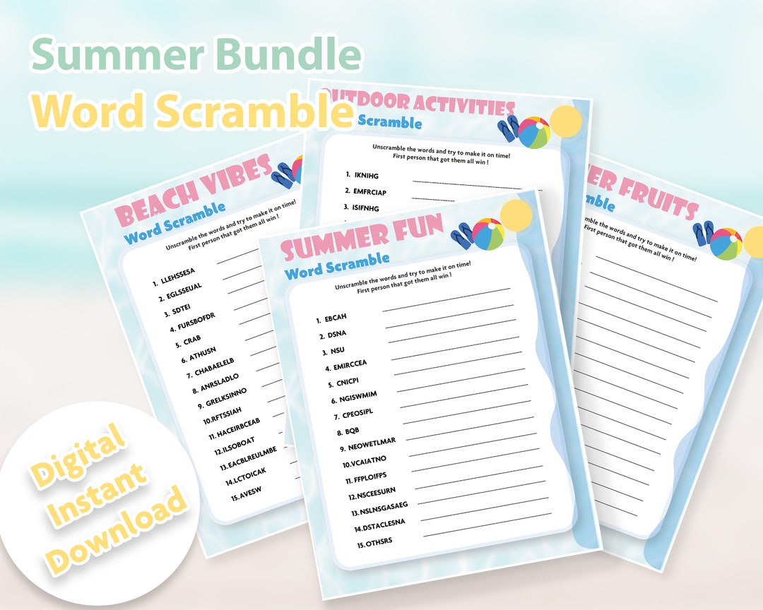 Summer Word Scramble, Word Scramble Game, Summer Games for Kids, Summer ...