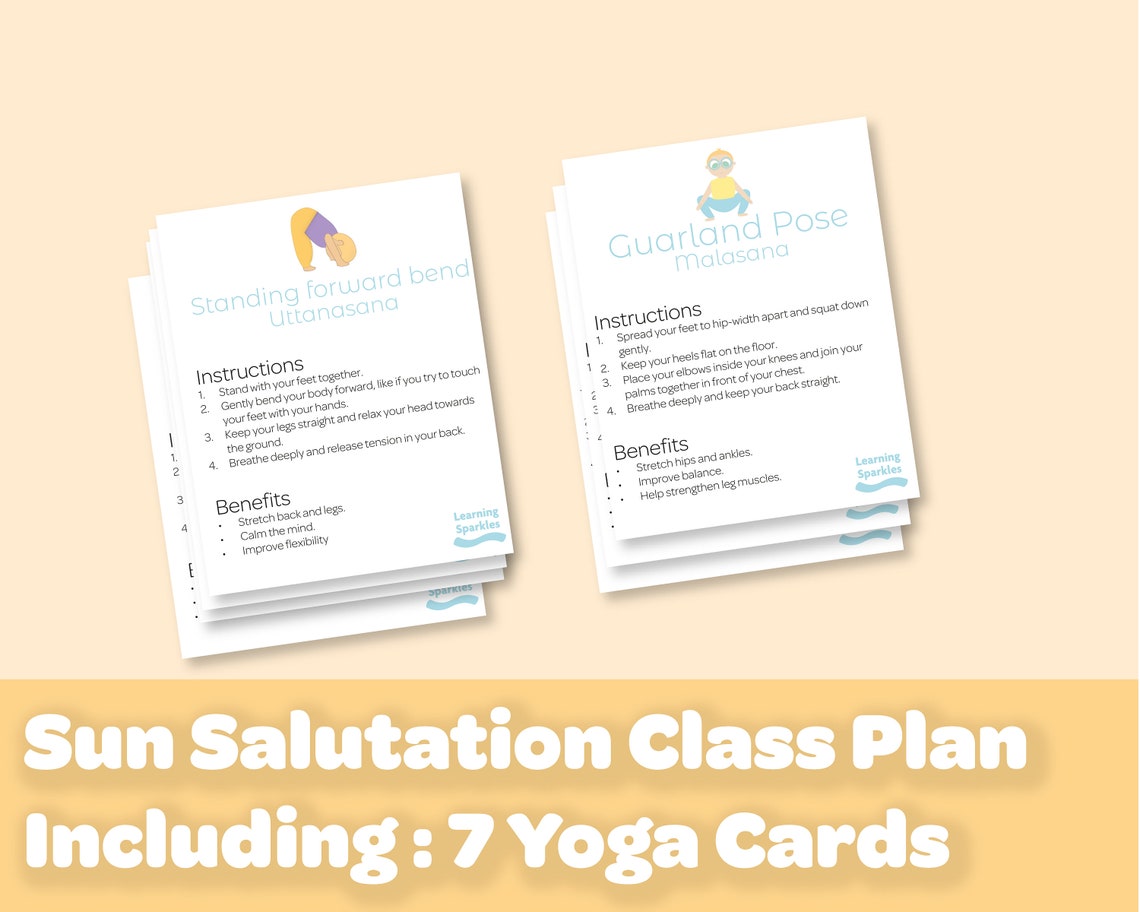 Sun Salutation Yoga Lesson Plan Kit, Kid Yoga Cards, Mindfulness, Kids ...