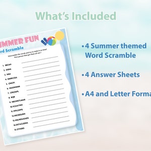 Summer Word Scramble, Word Scramble Game, Summer Games for Kids, Summer ...