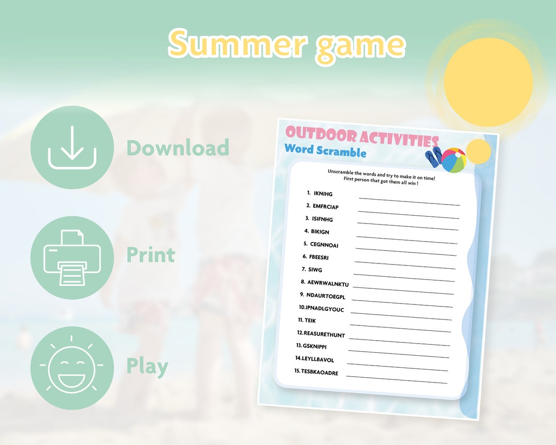 Summer Word Scramble, Word Scramble Game, Summer Games for Kids, Summer ...