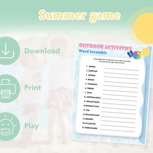 Summer Word Scramble, Word Scramble Game, Summer Games for Kids, Summer ...
