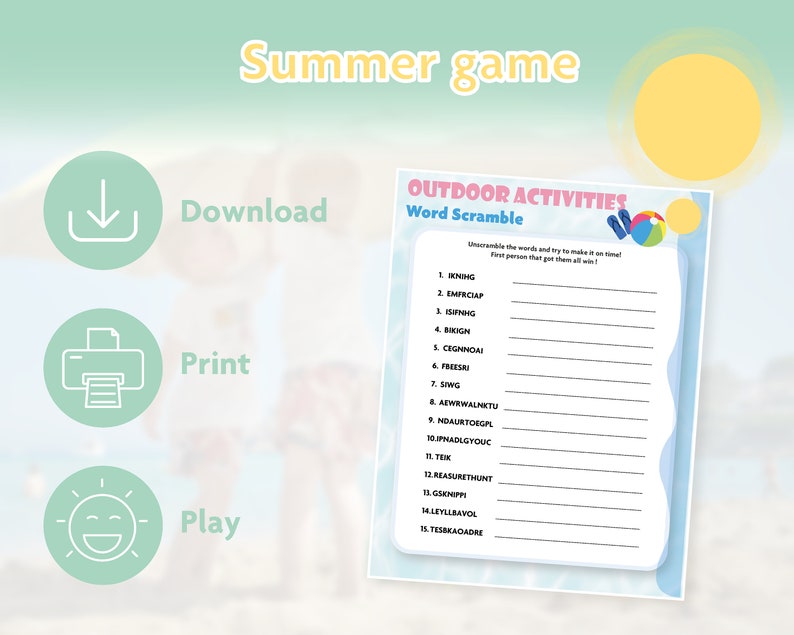 Summer Word Scramble, Word Scramble Game, Summer Games for Kids, Summer ...