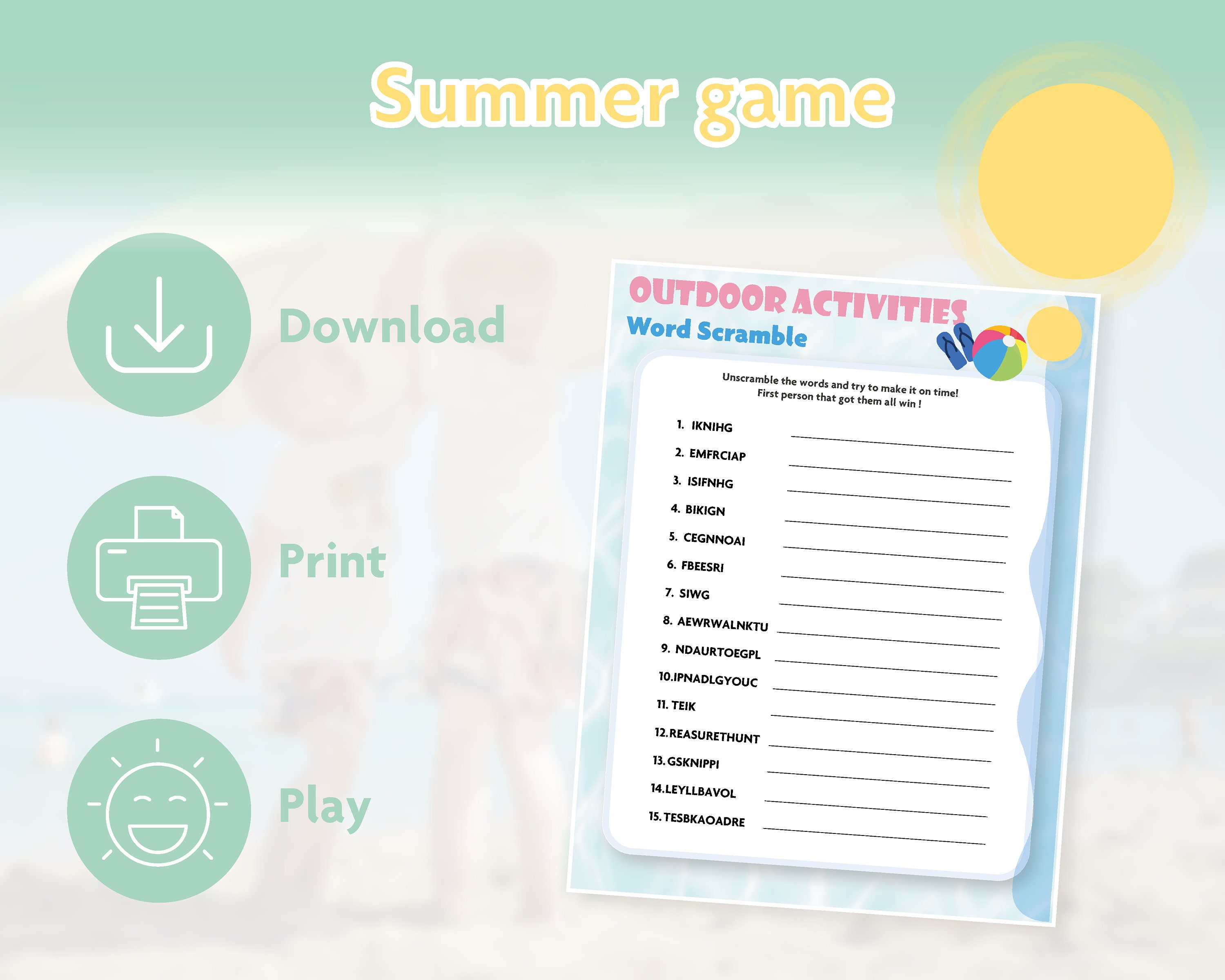 Summer Word Scramble, Word Scramble Game, Summer Games for Kids, Summer ...