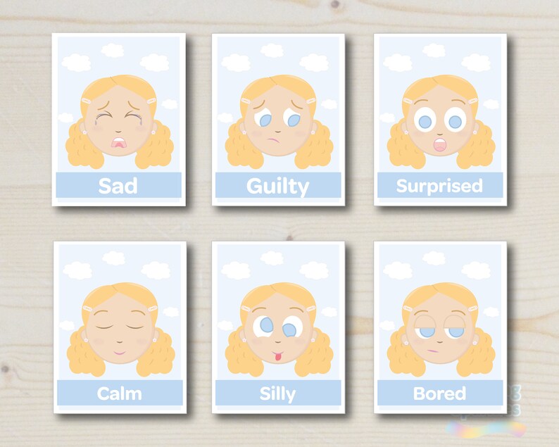 Emotion Flashcards, Toddler Girls Feelings, Montessori Printable ...