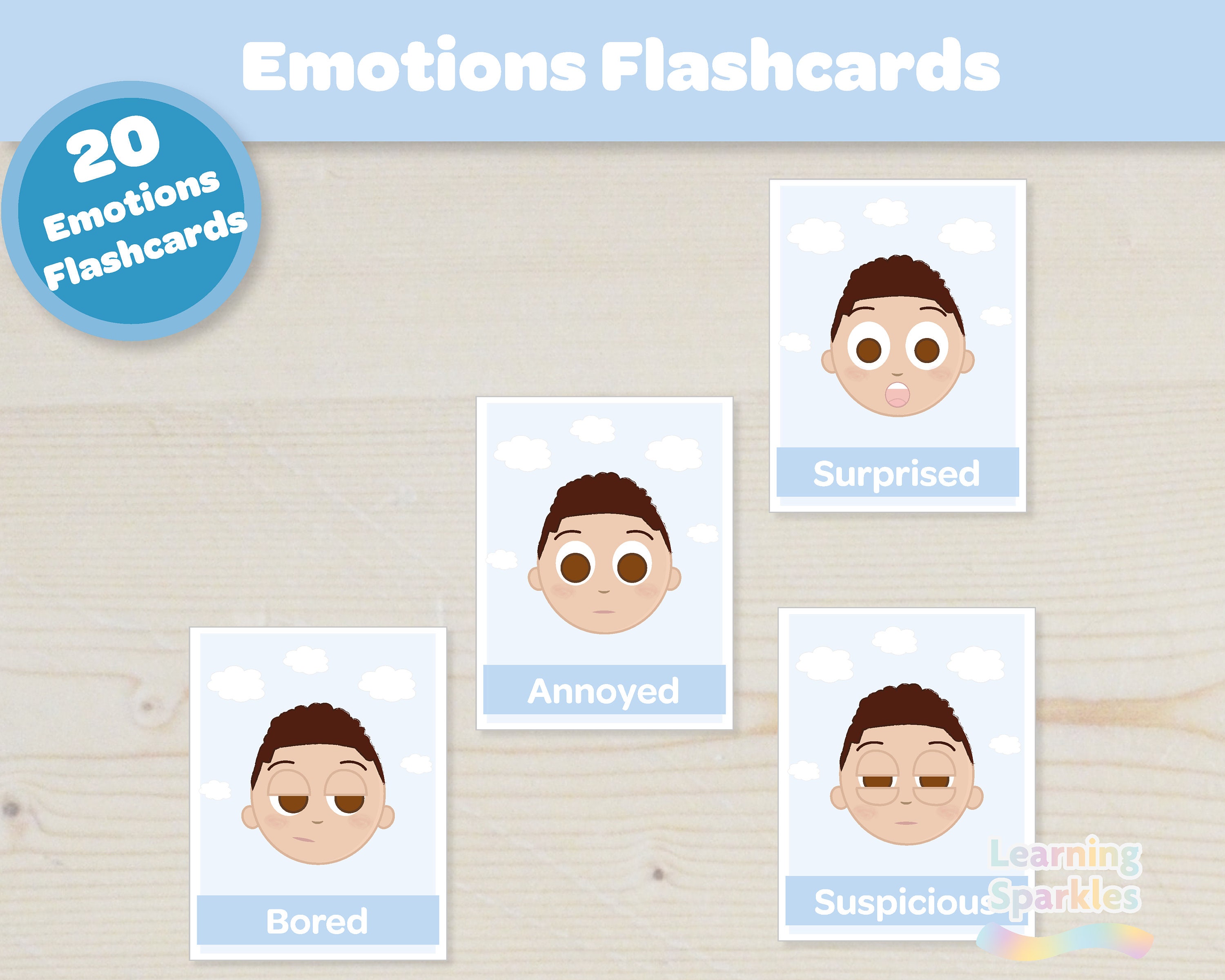 Emotion Flashcards, Toddler Boys Feelings, Montessori Printable ...