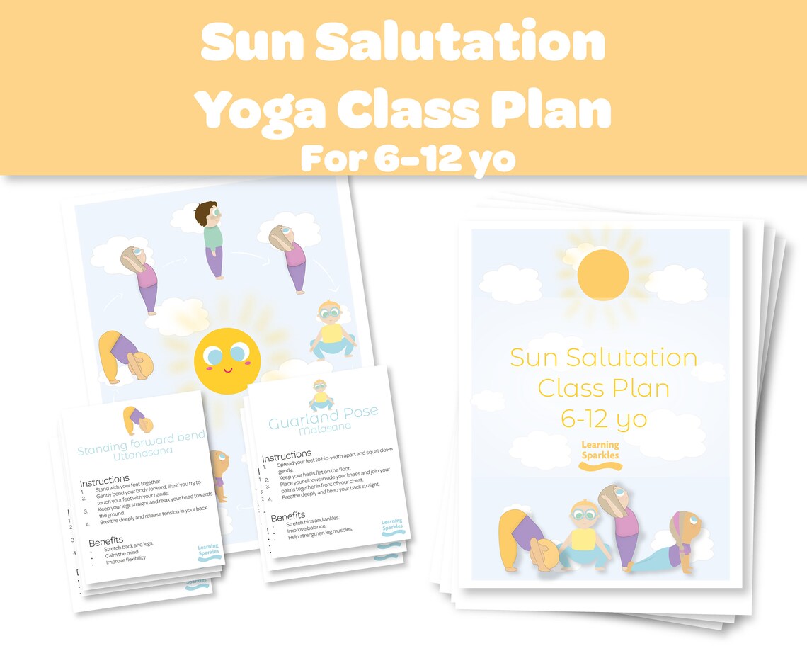 Sun Salutation Yoga Lesson Plan Kit, Kid Yoga Cards, Mindfulness, Kids ...