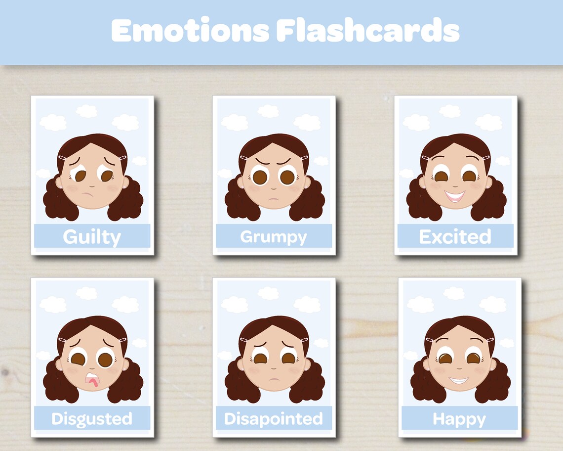 Emotion Flashcards, Toddler Girls Feelings, Montessori Printable ...