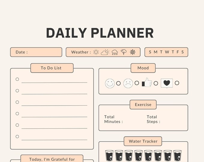 Beige Modern Minimal Daily Planner, Digital Download - Etsy