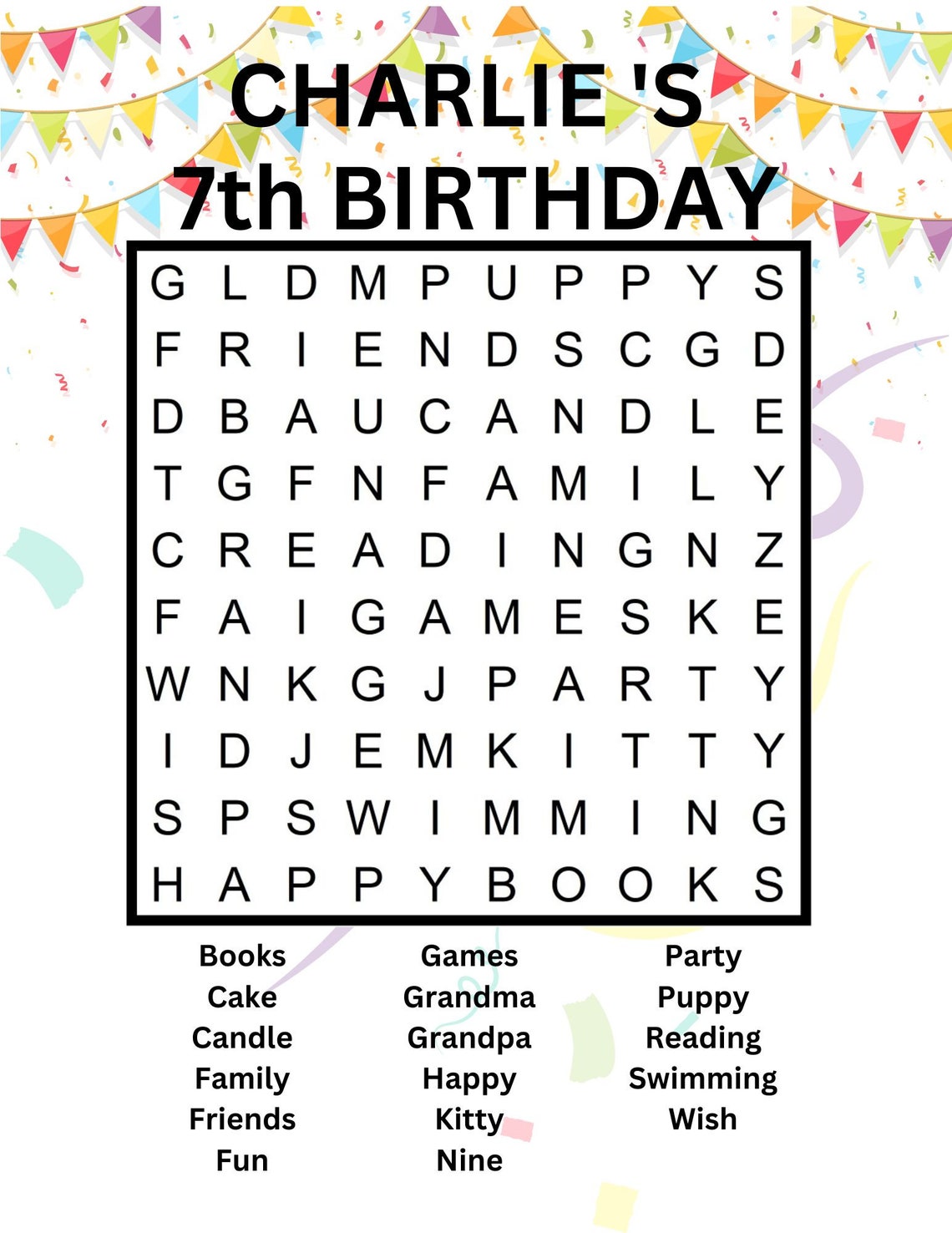 Custom Personalized Birthday Party Word Search Puzzle to - Etsy