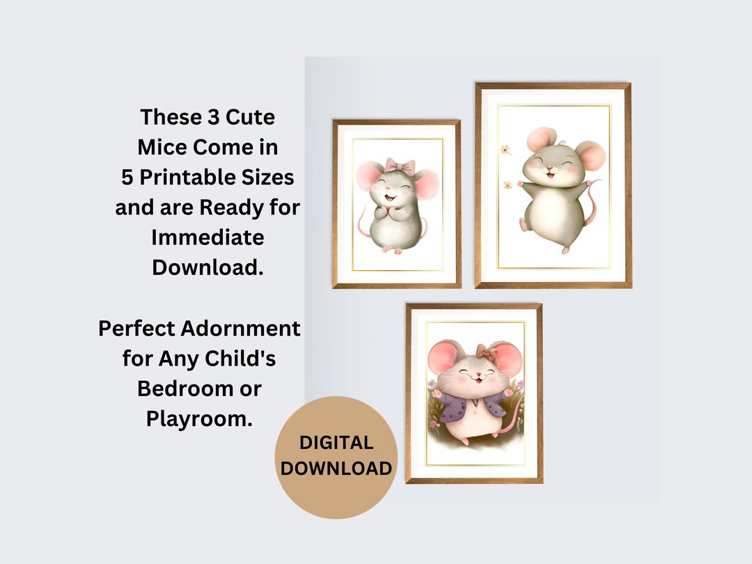 Happy Mice Printable Wall Art, Three Images, Perfect for a Child's Room ...
