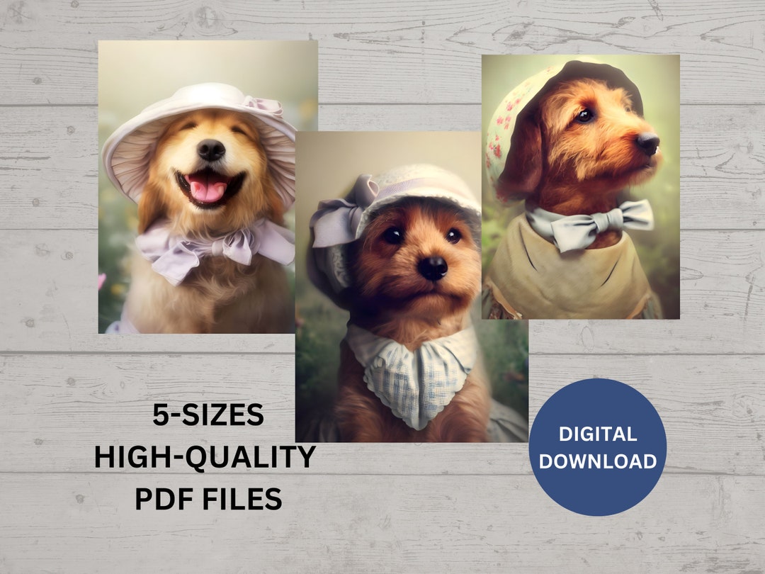 Cute Dogs in Victorian Bonnets Digital Download, Wall Art for Kids or ...
