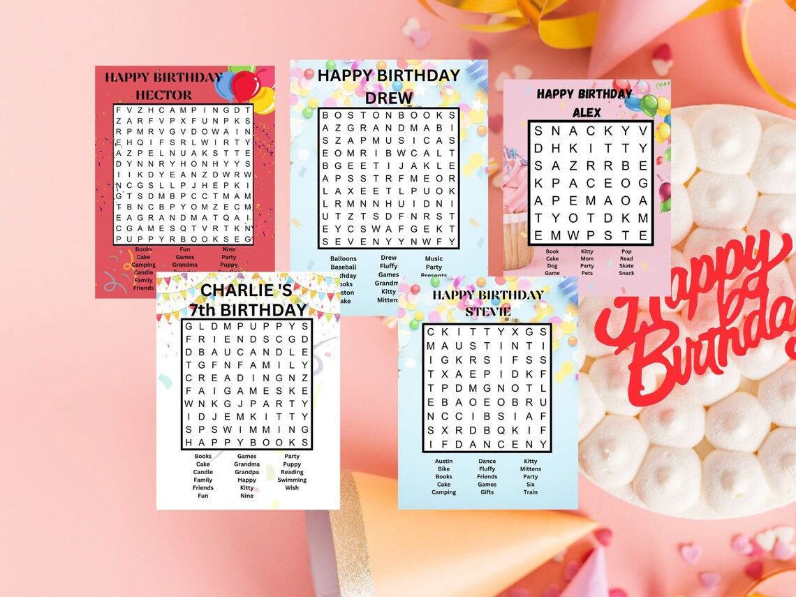 Custom Personalized Birthday Party Word Search Puzzle to - Etsy