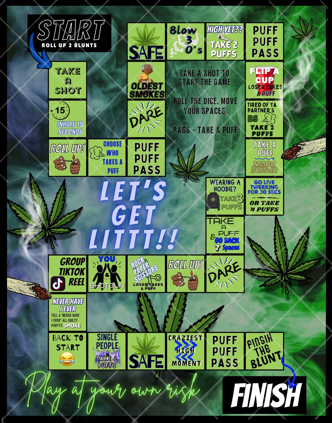 Let's Get Lit, 420, Smoking Game Board, Custom Game Board, Adult Party ...
