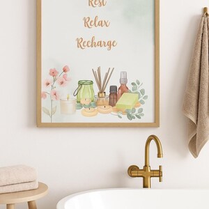 Rest Relax Recharge Wall Art, Spa Bathroom Decor, Self Care Printable ...