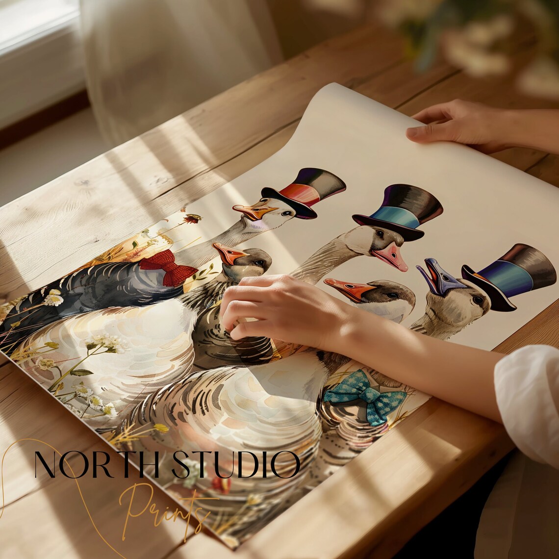 Silly Goose Vintage Unframed Poster, Whimsical Geese Wearing Hats, Fun ...