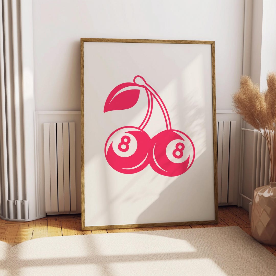 Retro Cherry 8 Ball Poster, Colorful Wall Art, Unique Home Decor, Fun ...